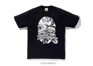 A BATHING APE X Marvel Comics Camo Captain America Tee Shirt - Black