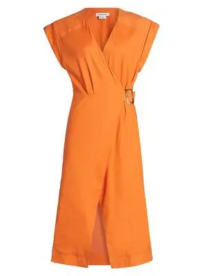 Veronica Beard Octavia Linen-blend Wrap Midi-dress