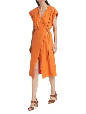Veronica Beard Octavia Linen-blend Wrap Midi-dress