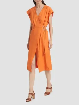 Veronica Beard Octavia Linen-blend Wrap Midi-dress