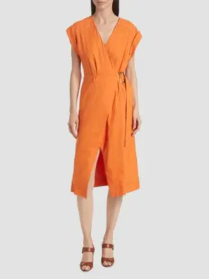 Veronica Beard Octavia Linen-blend Wrap Midi-dress
