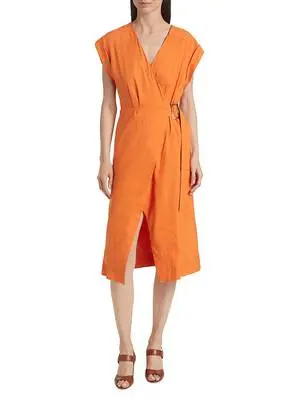 Veronica Beard Octavia Linen-blend Wrap Midi-dress