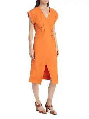 Veronica Beard Octavia Linen-blend Wrap Midi-dress