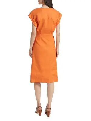 Veronica Beard Octavia Linen-blend Wrap Midi-dress