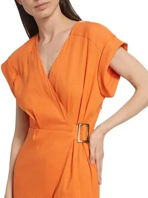 Veronica Beard Octavia Linen-blend Wrap Midi-dress