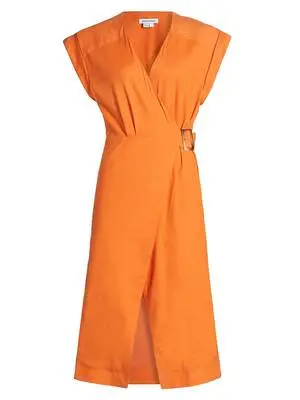 Veronica Beard Octavia Linen-blend Wrap Midi-dress