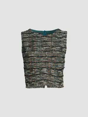Misook Tweed Fringe Crop Tank