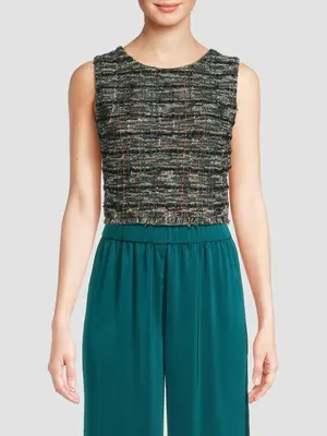 Misook Tweed Fringe Crop Tank