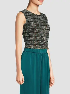 Misook Tweed Fringe Crop Tank