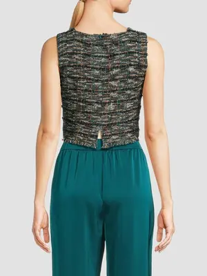 Misook Tweed Fringe Crop Tank