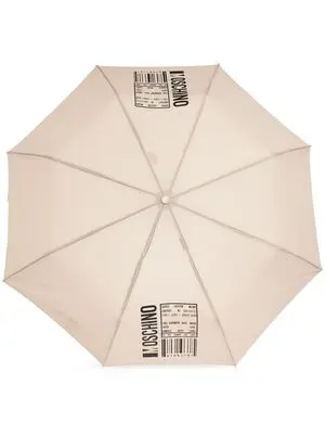 Moschino Logo-barcode-print Compact Umbrella - Neutrals