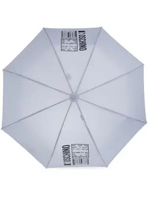 Moschino Logo-barcode-print Compact Umbrella - Grey