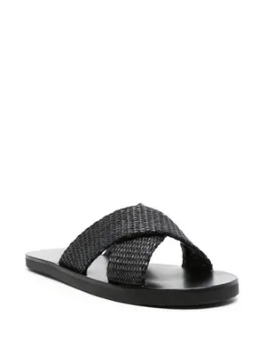 ANCIENT GREEK SANDALS Bios Straw Slides - Black