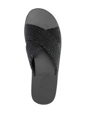 ANCIENT GREEK SANDALS Bios Straw Slides - Black