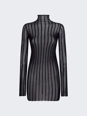 Attico Semi-sheer Knitted Ribbed Mini Dress - Black