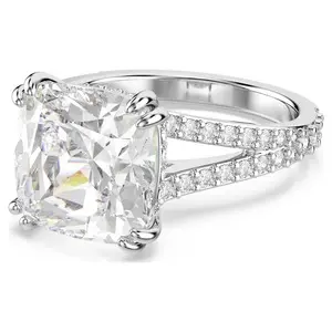 SWAROVSKI Stilla Cocktail Ring With Emerald Cut Center Stone And Pavé Detailing - White