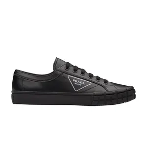 Prada Cassetta Wheel Leather Low Top Sneakers - Black