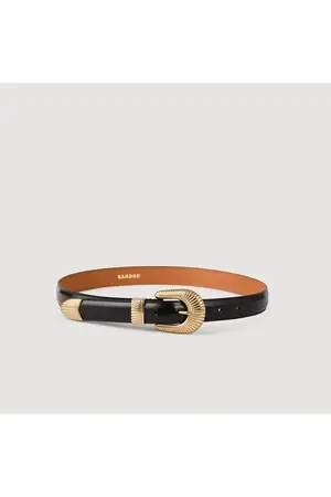 Sandro Leather Belt With Gold-tone Buckle - Black