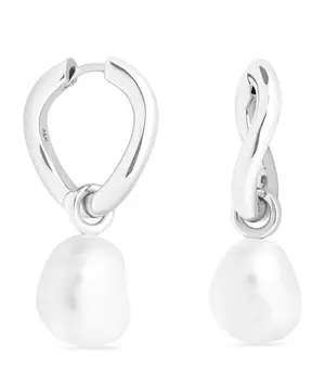 ASTRID & MIYU Sterling And Pearl Hoop Earrings - Silver