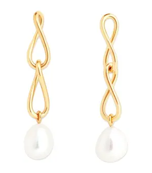 ASTRID & MIYU Plated Silver And Pearl Drop Earrings - Gold