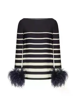 Valentino Garavani Top With Horizontal Stripe Pattern - Black