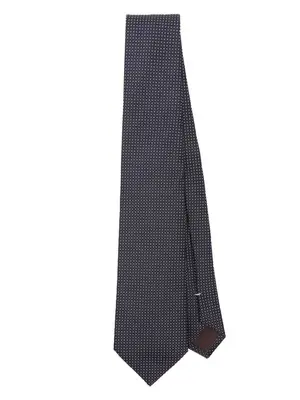 Canali Polka Dot Embroidered Silk Tie - Blue