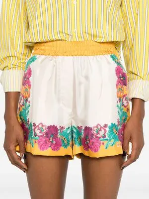 La DoubleJ Floral-print Silk Shorts - Neutrals