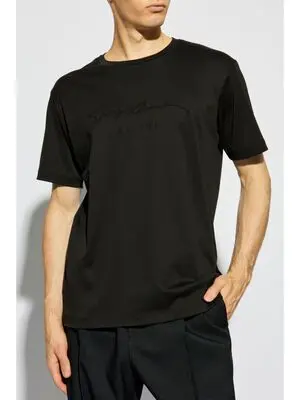 Giorgio Armani Logo-embroidered T-shirt - Black