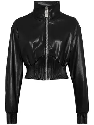 Philipp Plein Logo-plaque Leather Bomber Jacket - Black