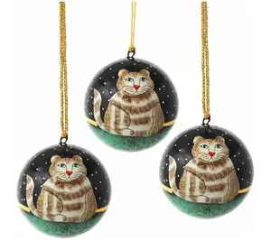 GLOBAL CRAFTS S/3 Hand-painted Animal Ornaments - One-color