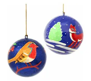 GLOBAL CRAFTS S/2 Hand-painted Animal Ornaments - One-color
