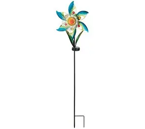 REGAL ART & GIFT Blossom Solar Spinner Stake Blue - One-color