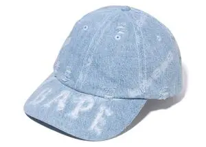 A BATHING APE Denim Distressed Logo Cap - Light Indigo