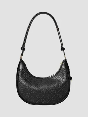 Tory Burch T Monogram Debossed Leather Crescent Bag - Black