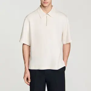 Sandro Loose-fit Shirt With Zipped Collar - Ecru