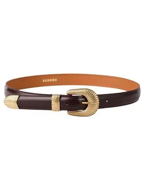 Sandro Leather Belt With Gold-tone Buckle - Bordeaux