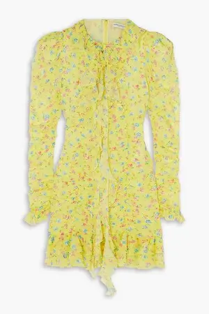 Alessandra Rich Violet Floral-print Silk-georgette Mini Dress - Pastel Yellow