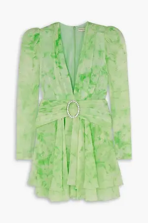 Alessandra Rich Gathered Crystal-embellished Printed Mini Dress