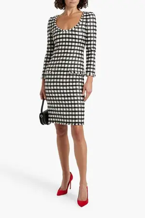Oscar De La Renta Checked Wool-blend Bouclé-tweed Dress