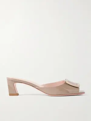 ROGER VIVIER Trompette 45 Patent Leather Mules - Neutrals