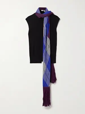 Burberry Fringed Argyle Scarf Wool Top