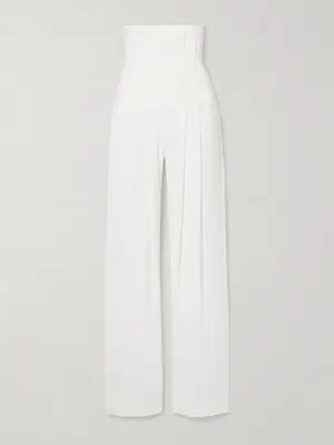 Norma Kamali Pleated Stretch-jersey Wide-leg Pants - White