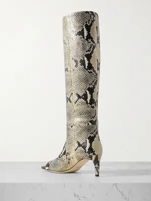 Paris Texas Stiletto Snake-effect Leather Knee Boots