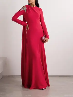 Erdem Cold-shoulder Crystal-embellished Draped Recycled-crepe Gown