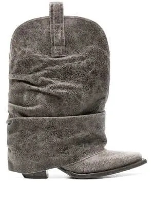 R13 Cracked-effect Leather Boots - Black