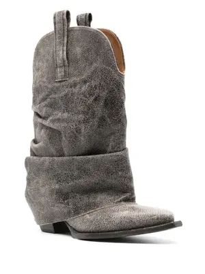 R13 Cracked-effect Leather Boots - Black