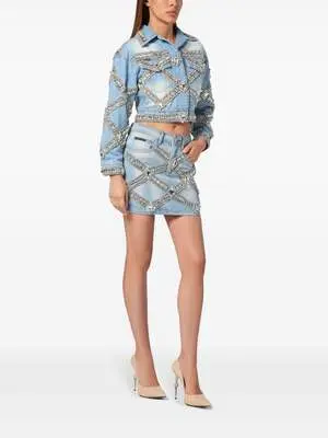 Philipp Plein Cropped Denim Brooch Jacket