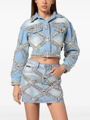 Philipp Plein Cropped Denim Brooch Jacket