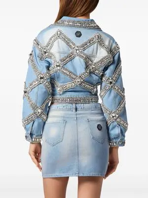 Philipp Plein Cropped Denim Brooch Jacket
