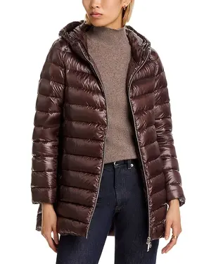 Herno Quilted A-line Hooded Coat - Chocolate
